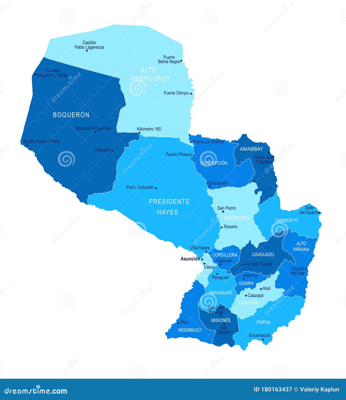 Paraguay Map. Cities, Regions. Vector Stock Illustration - Illustration ...
