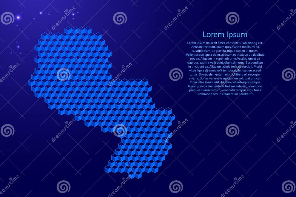 Paraguay Map From 3d Classic Blue Color Cubes Isometric Abstract