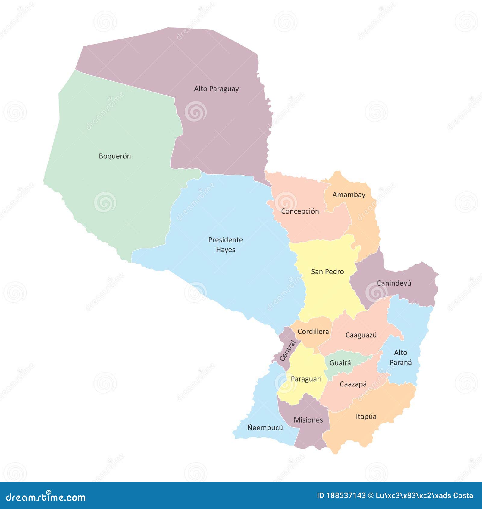 Paraguay regions map stock illustration. Illustration of boundary ...