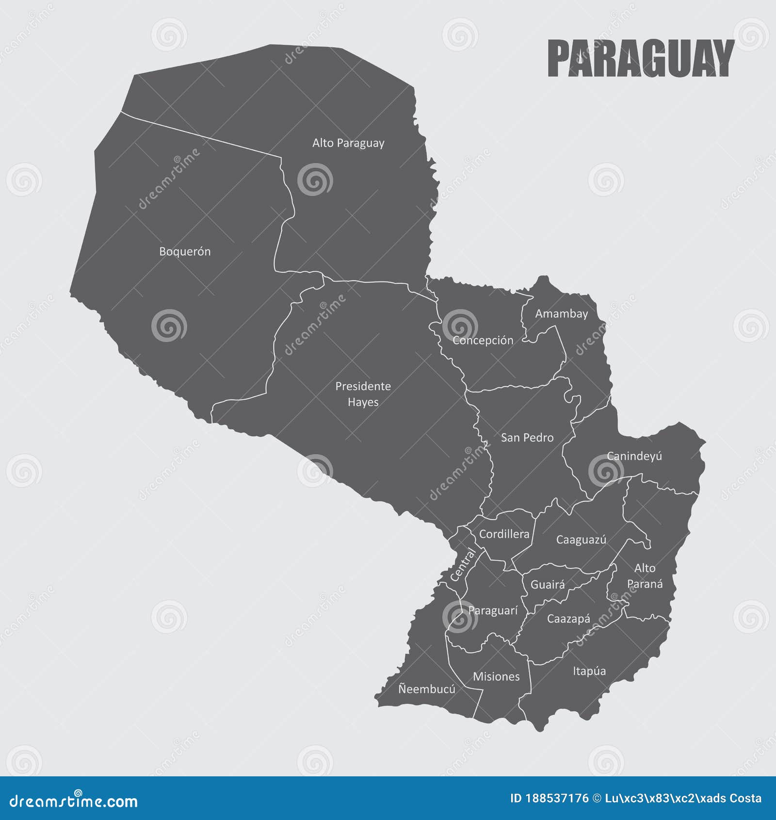 Paraguay regions map stock illustration. Illustration of america ...