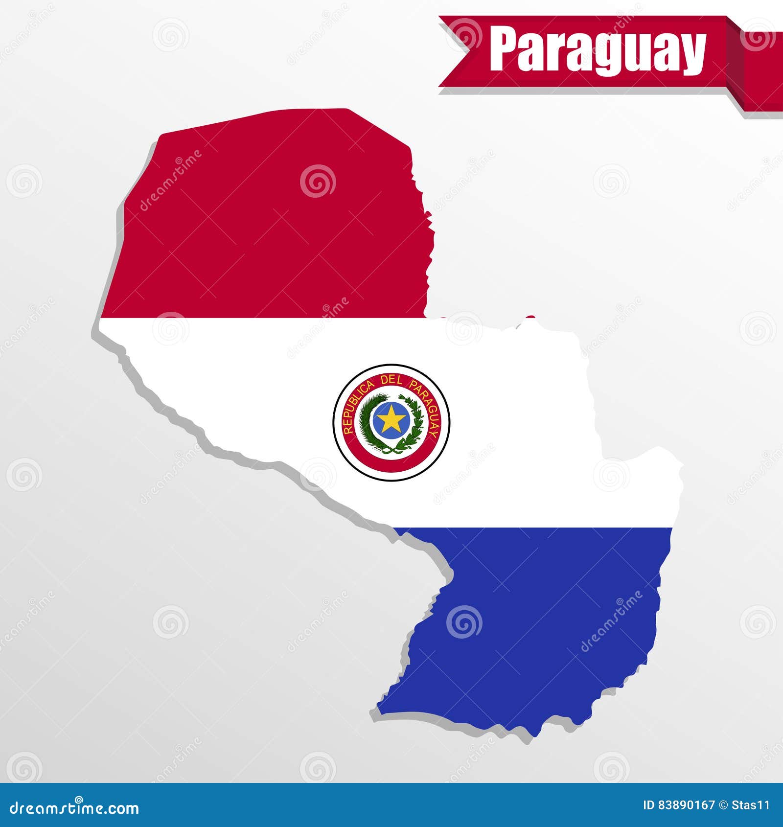 Paraguay Map with Flag Inside and Ribbon Stock Illustration ...
