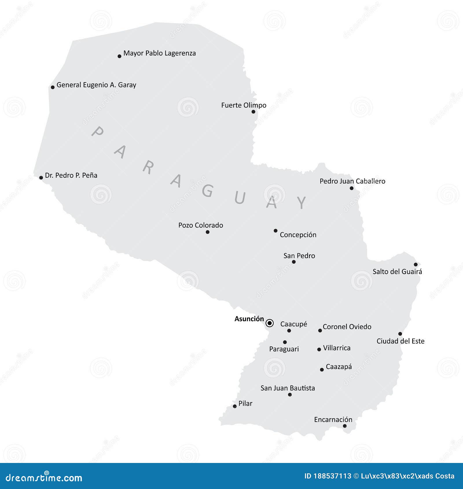 Paraguay cities map stock illustration. Illustration of administrative ...