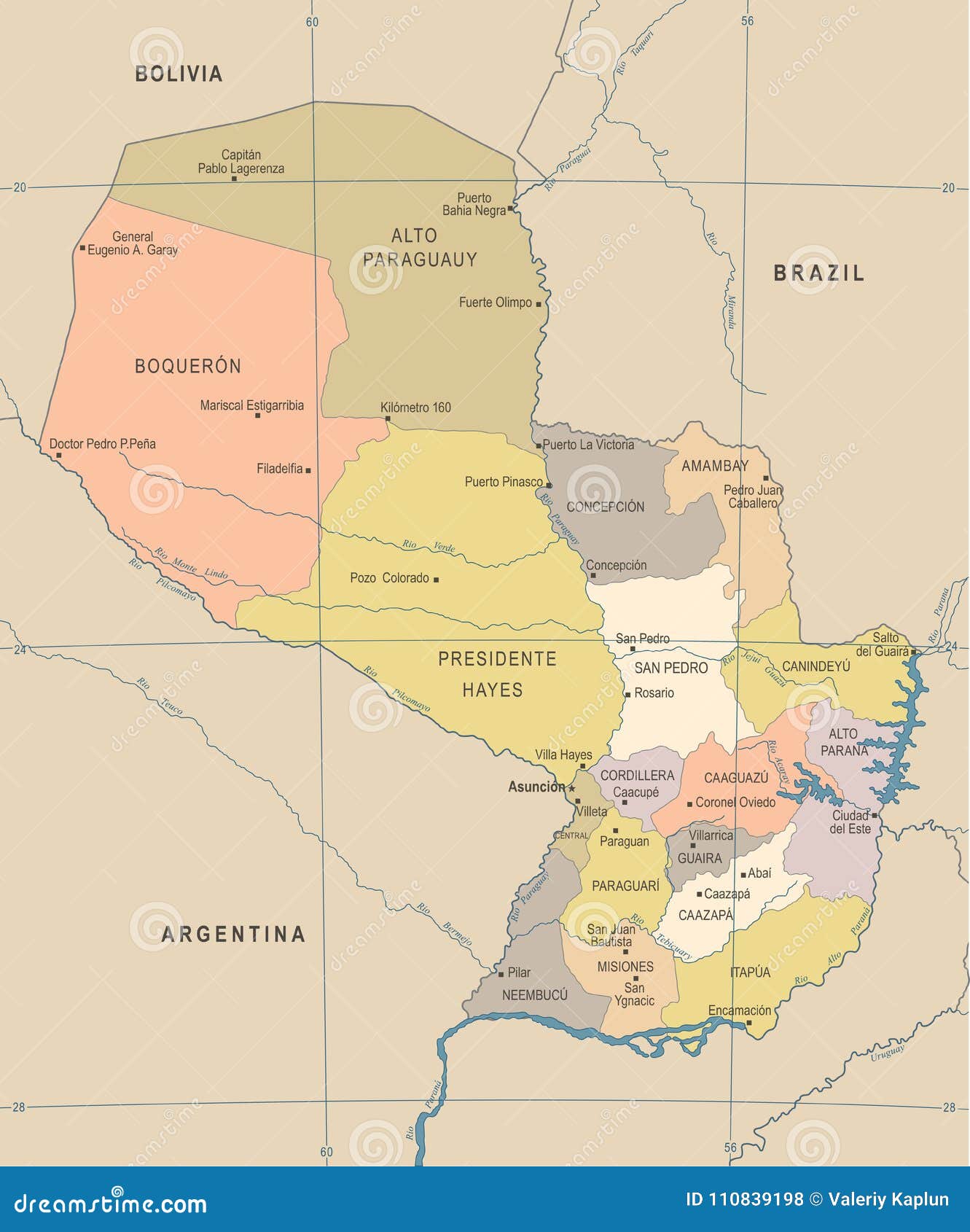 Paraguay Map - Vintage Detailed Vector Illustration Stock Illustration ...