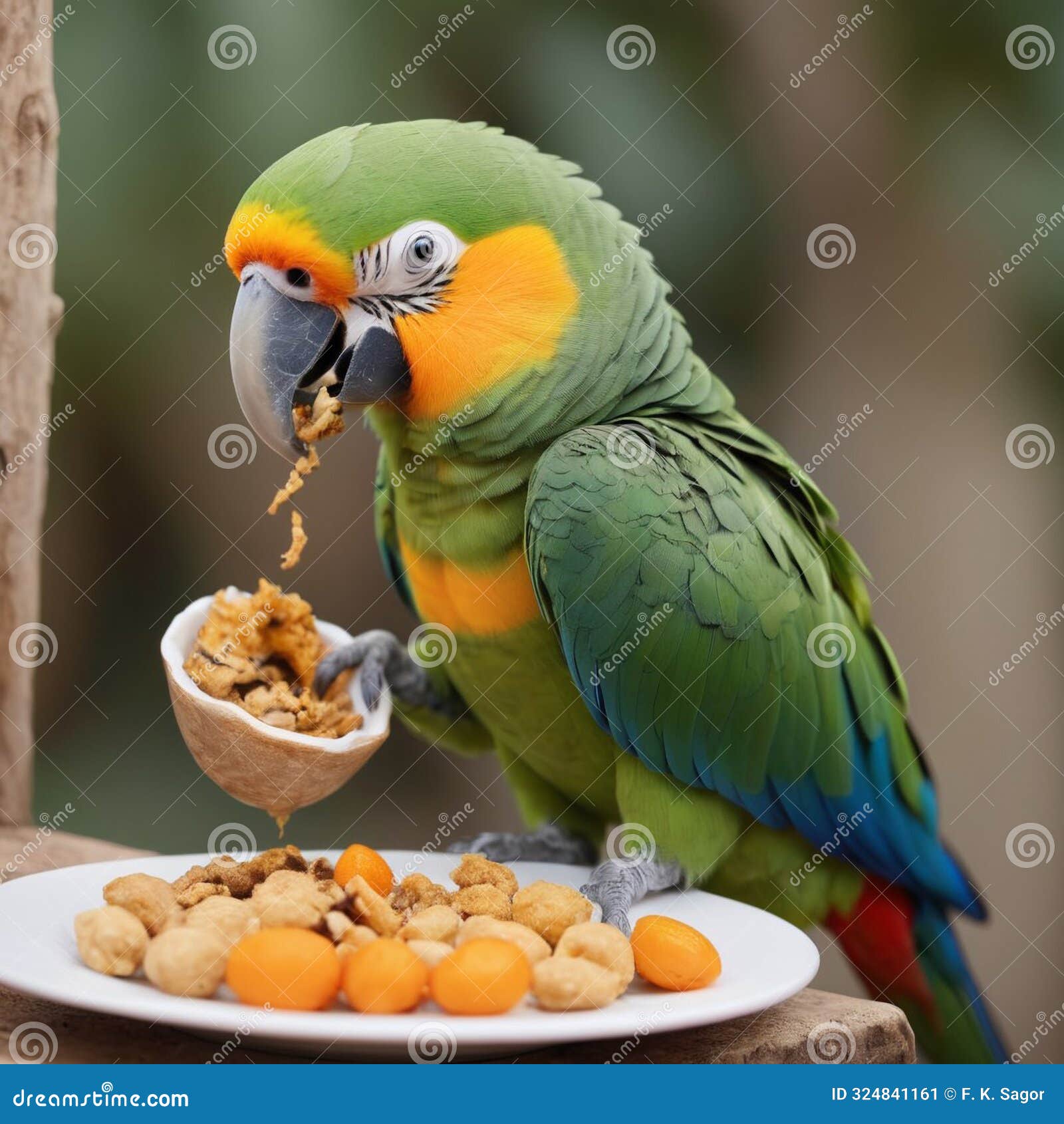 Parrot Eating the Food. Parrot Food is Scattered Stock Illustration ...