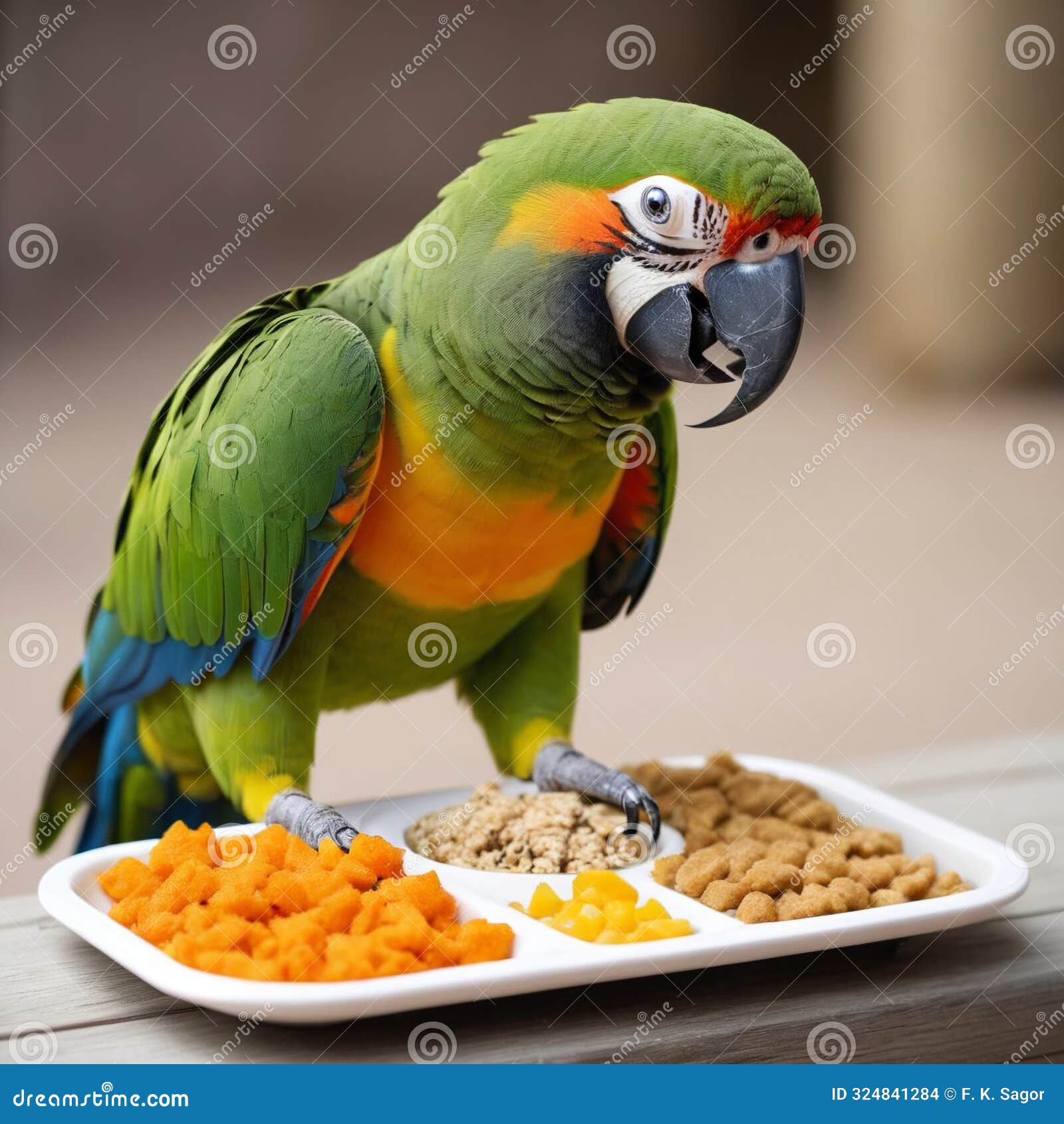 Parakeet Bird Eating Seeds Standing Stock Illustration - Illustration ...