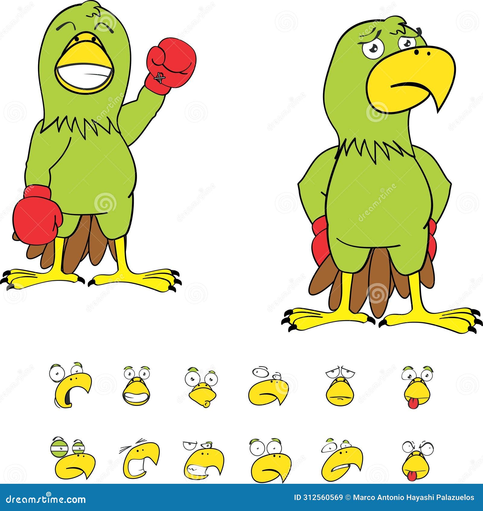 Parakeet Box Fighter Cartoon Expressions Collection Pack Stock Vector ...