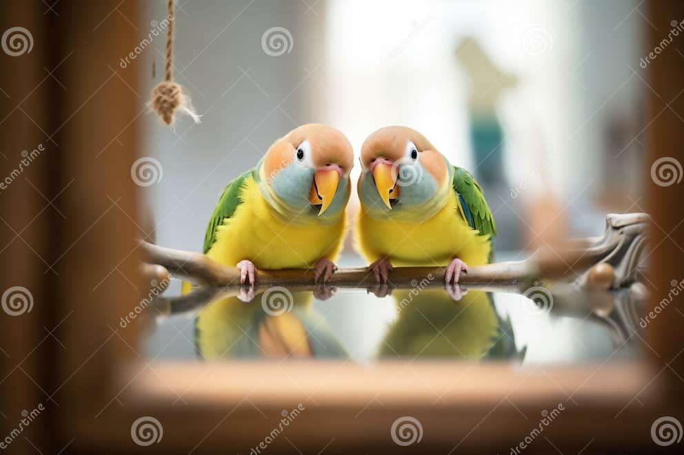 Parakeet Chirping at Its Reflection in Mirror Stock Photo - Image of ...