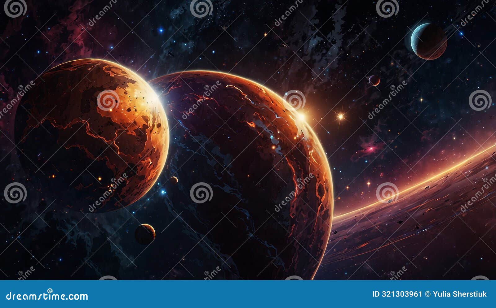 Parallax Background Planets in Outer Space with Satellites, Exploding ...