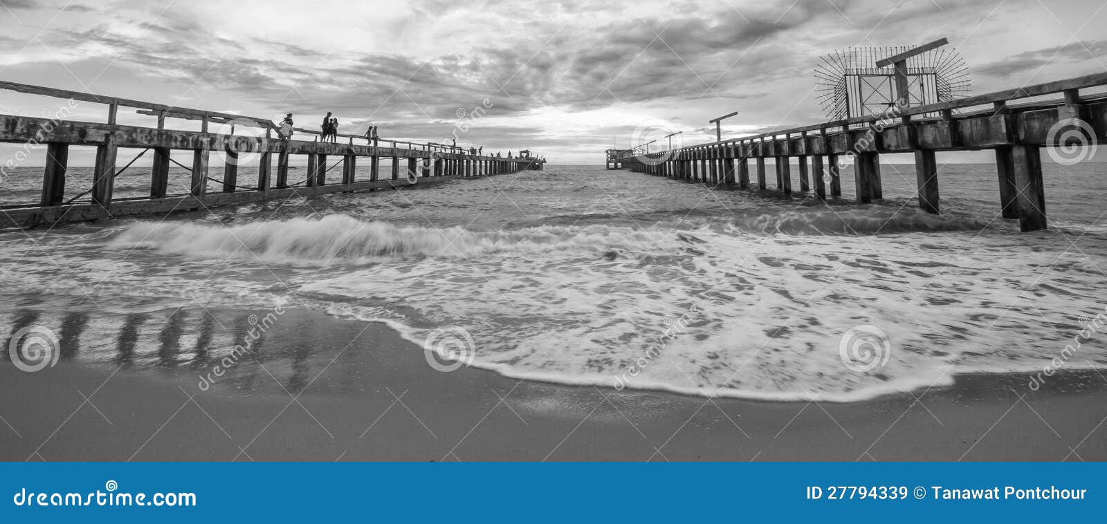 Parallel Concrete Piers on Beach and Sea Wave Stock Image - Image of ...