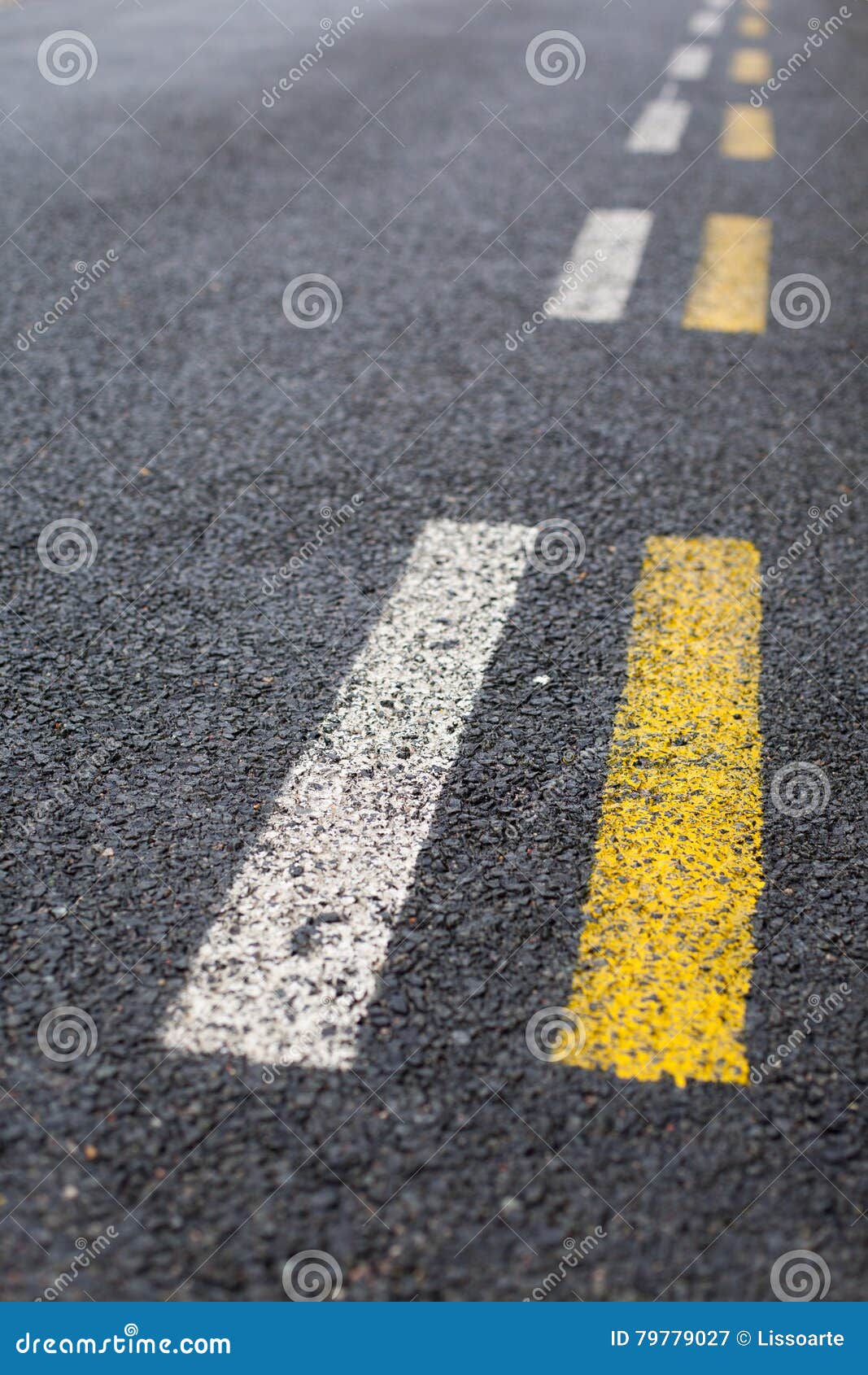 Parallel Dashed Road Lines in White and Yellow Stock Image - Image of ...