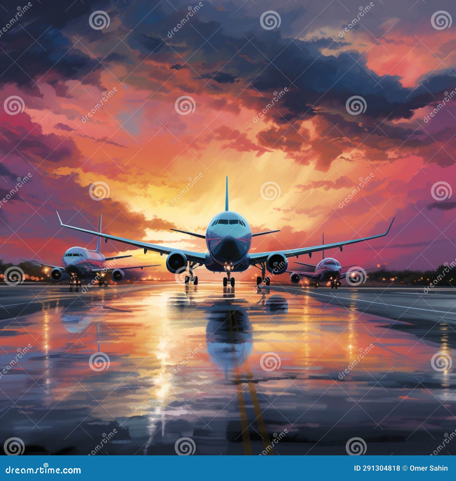 Parallel Perspectives: Airplanes Aligned in Perfect Harmony Stock ...