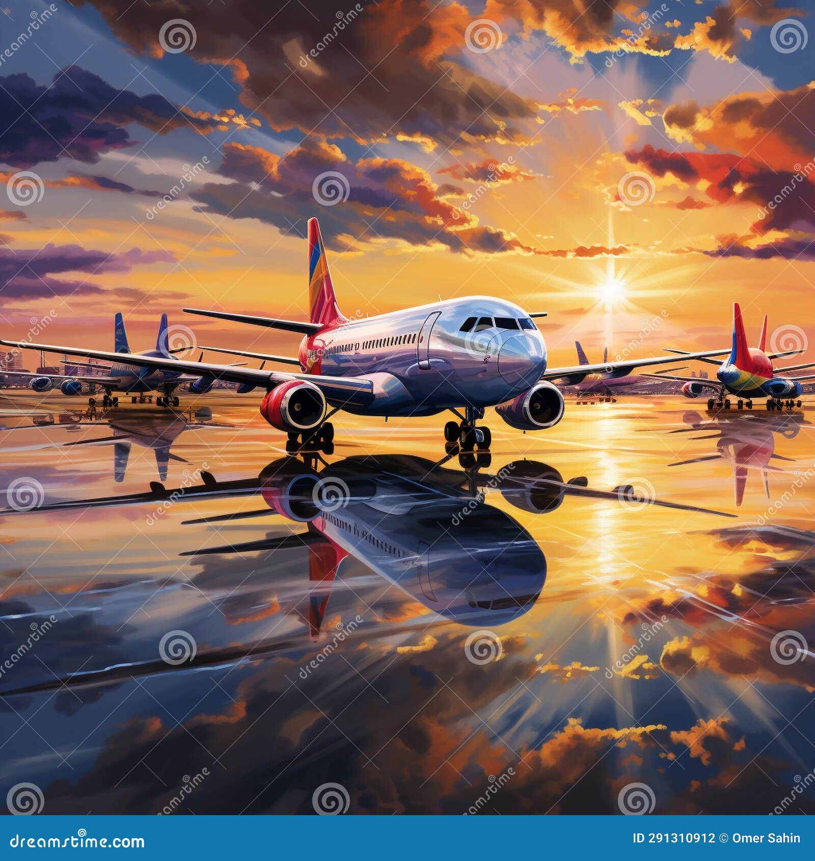 Parallel Perspectives: Airplanes Aligned in Perfect Harmony Stock Photo ...