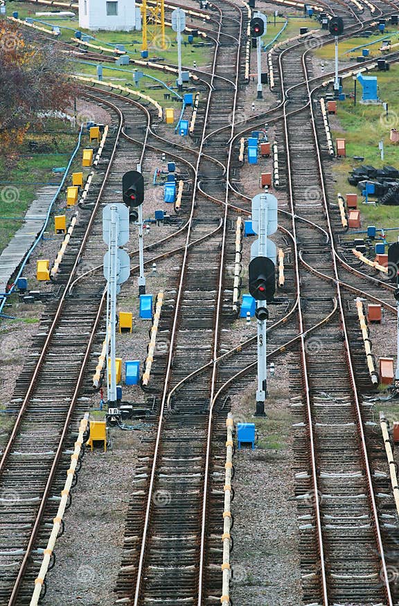 Parallel Railway Lines with Junctions and Switches Stock Photo - Image ...