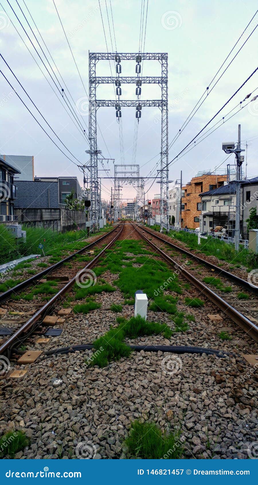 A Parallel Railway Track with Power Lines Stock Image - Image of ...