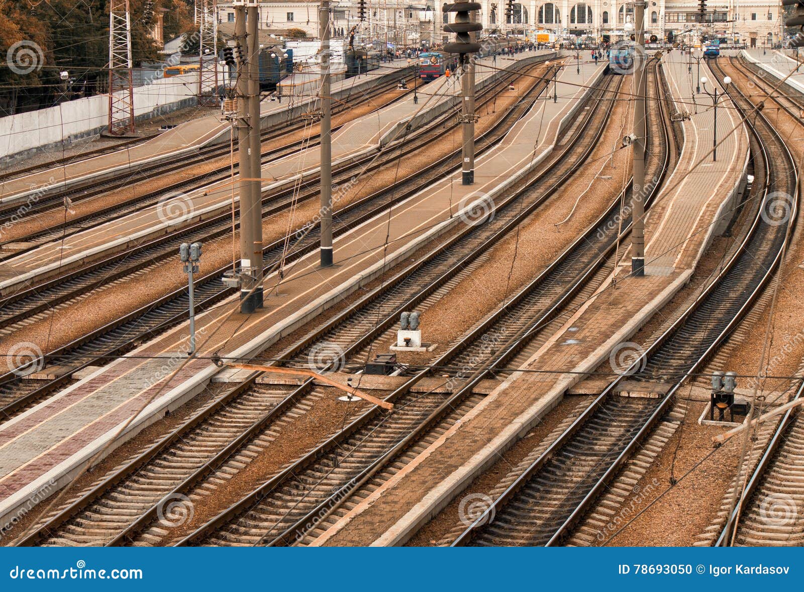 Parallel Railway Tracks with Railway Station Stock Photo - Image of ...