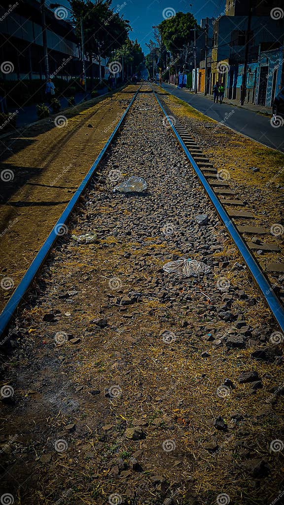 Parallel train rails stock image. Image of scene, perspective - 264926109