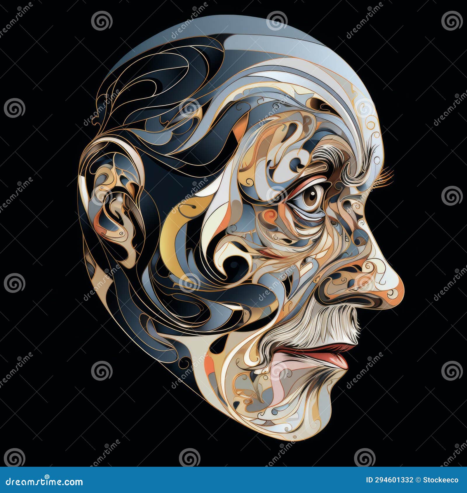 Parallel Vector Art Nouveau: Elderly Face in Distorted and Exaggerated ...
