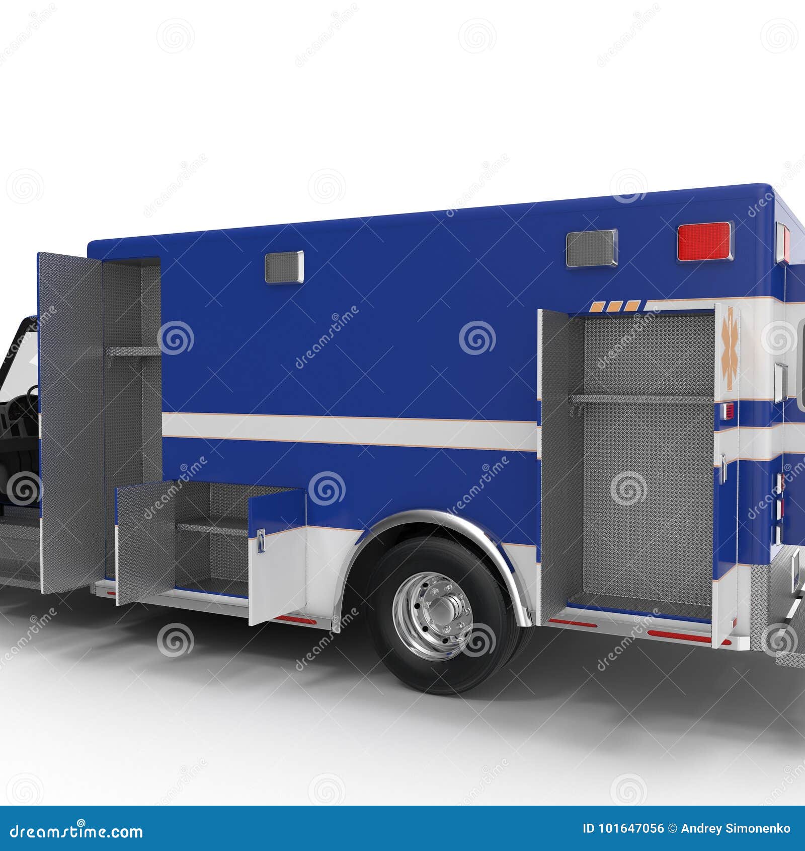 Paramedic Blue Van with Opened Doors on White. 3D Illustration Stock ...