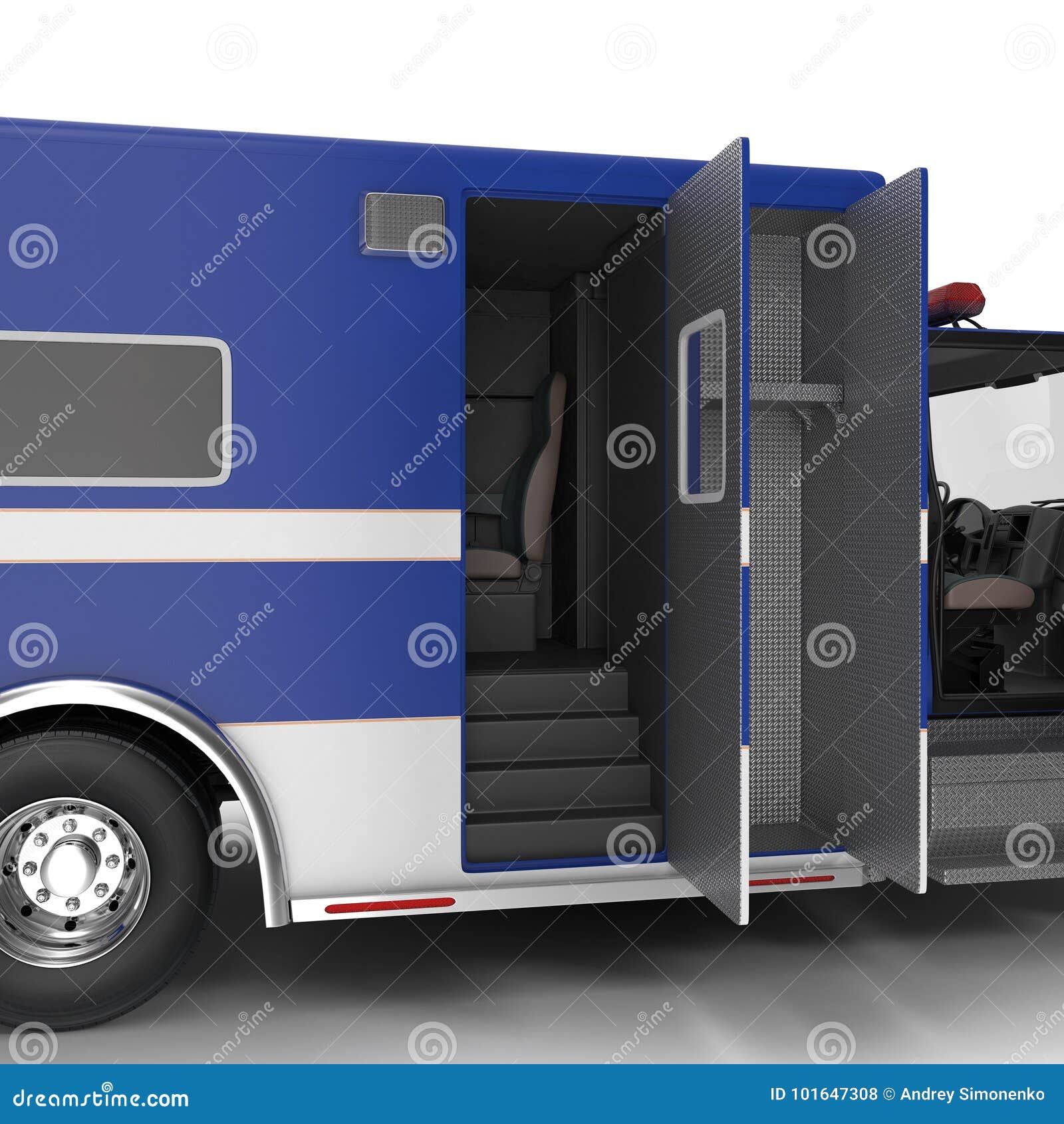 Paramedic Blue Van with Opened Doors on White. 3D Illustration Stock ...