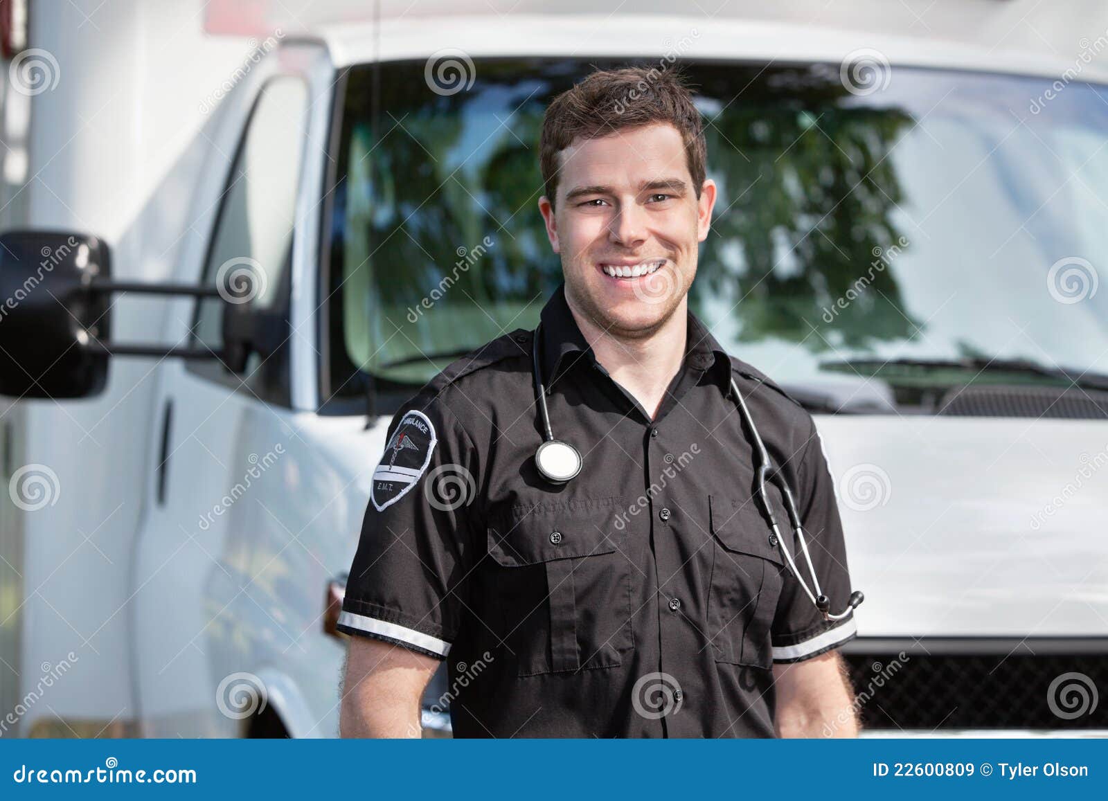 Paramedic Man Standing Near Ambulance Stock Image - Image of certified ...
