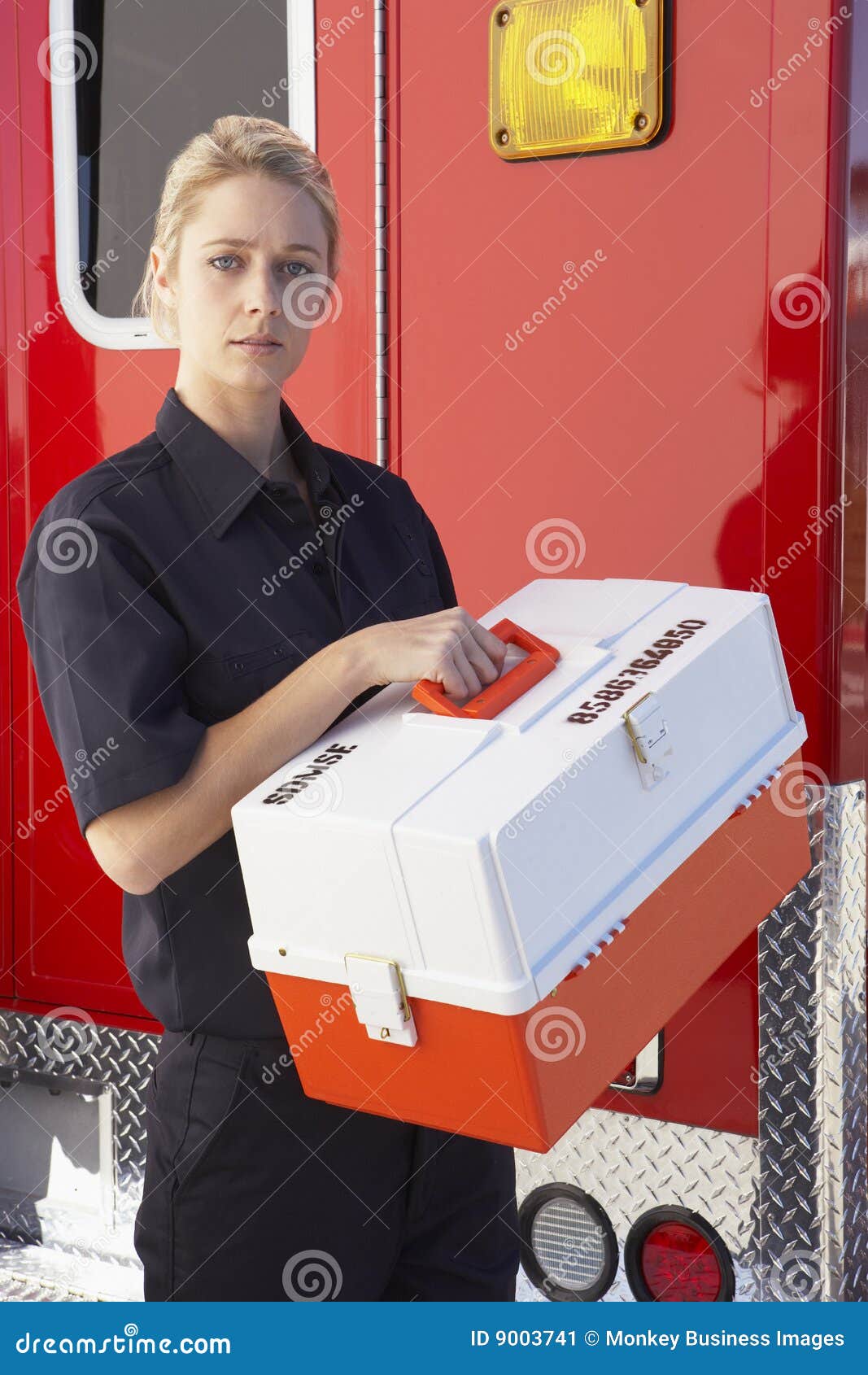 Paramedic Standing by Ambulance with Medical Kit Stock Image - Image of ...
