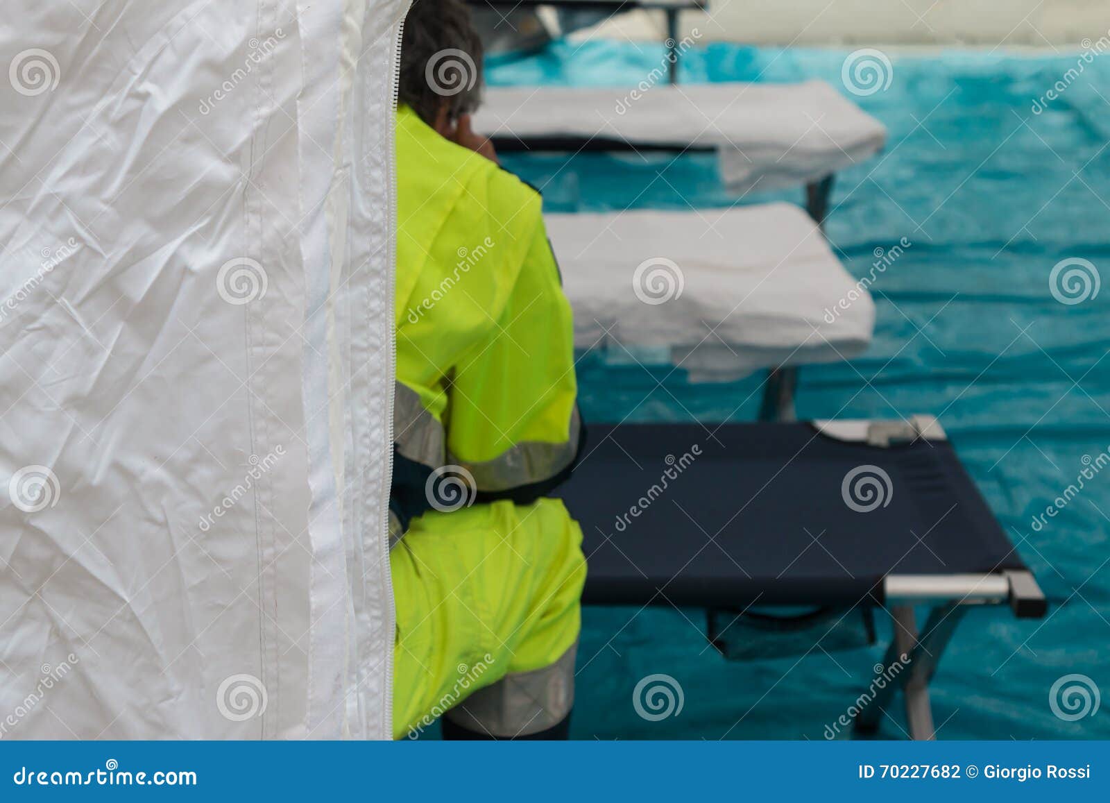 Paramedic Waiting for Emergency Inside Temporary Rescue Control Stock ...