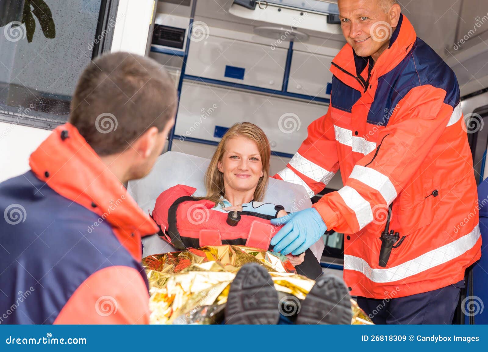 Paramedics Helping Woman In Ambulance Broken Arm Royalty Free Stock ...