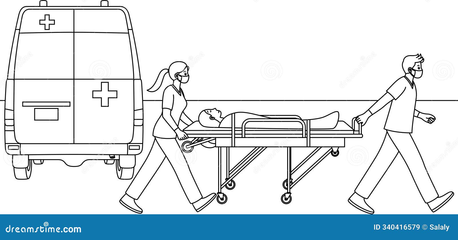 Paramedics Is Pulling A Patient On A Stretcher Outline Coloring Page ...