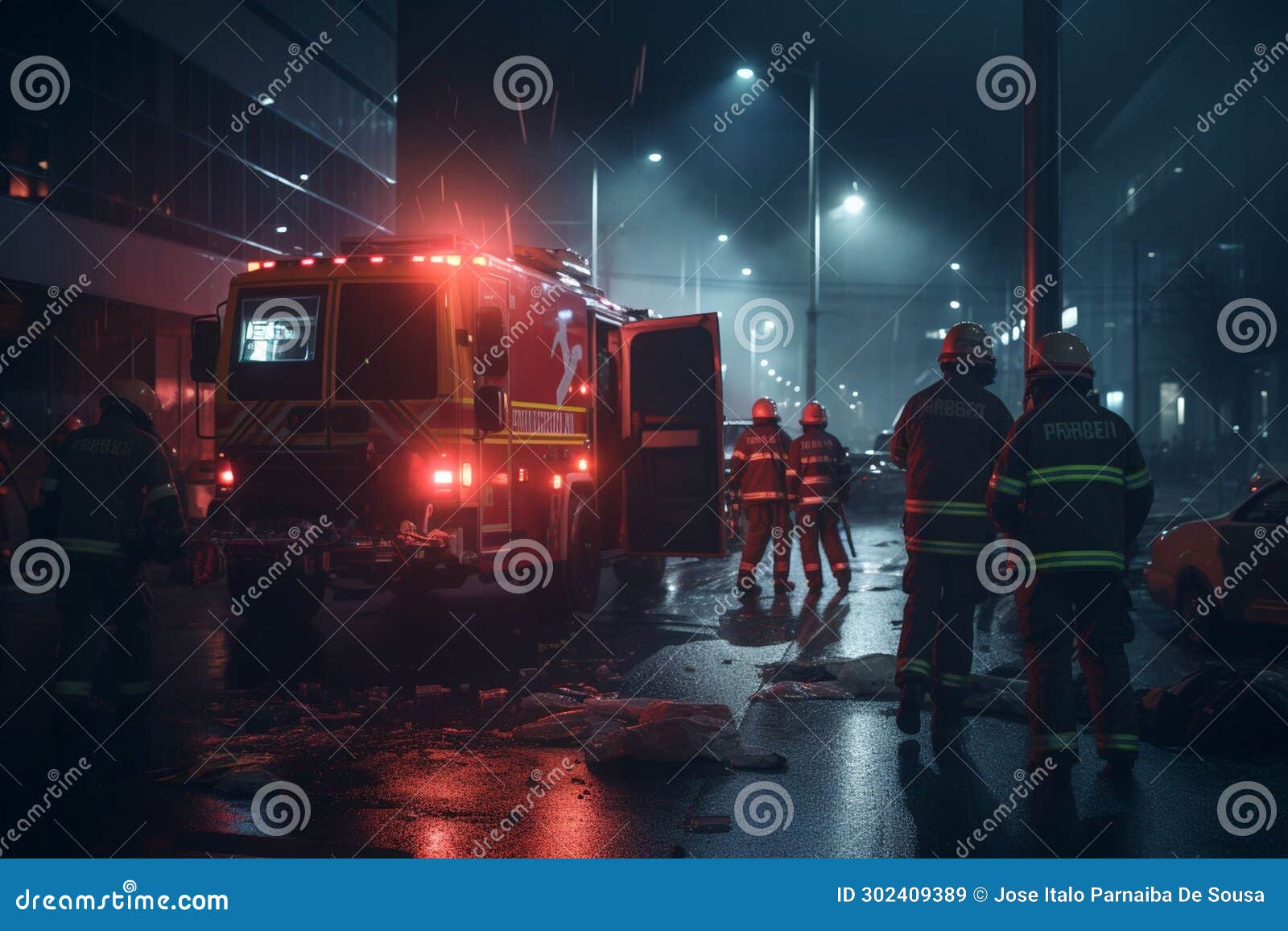 Car Accident Scene Of Road Crush With Ambulance Over City Background ...