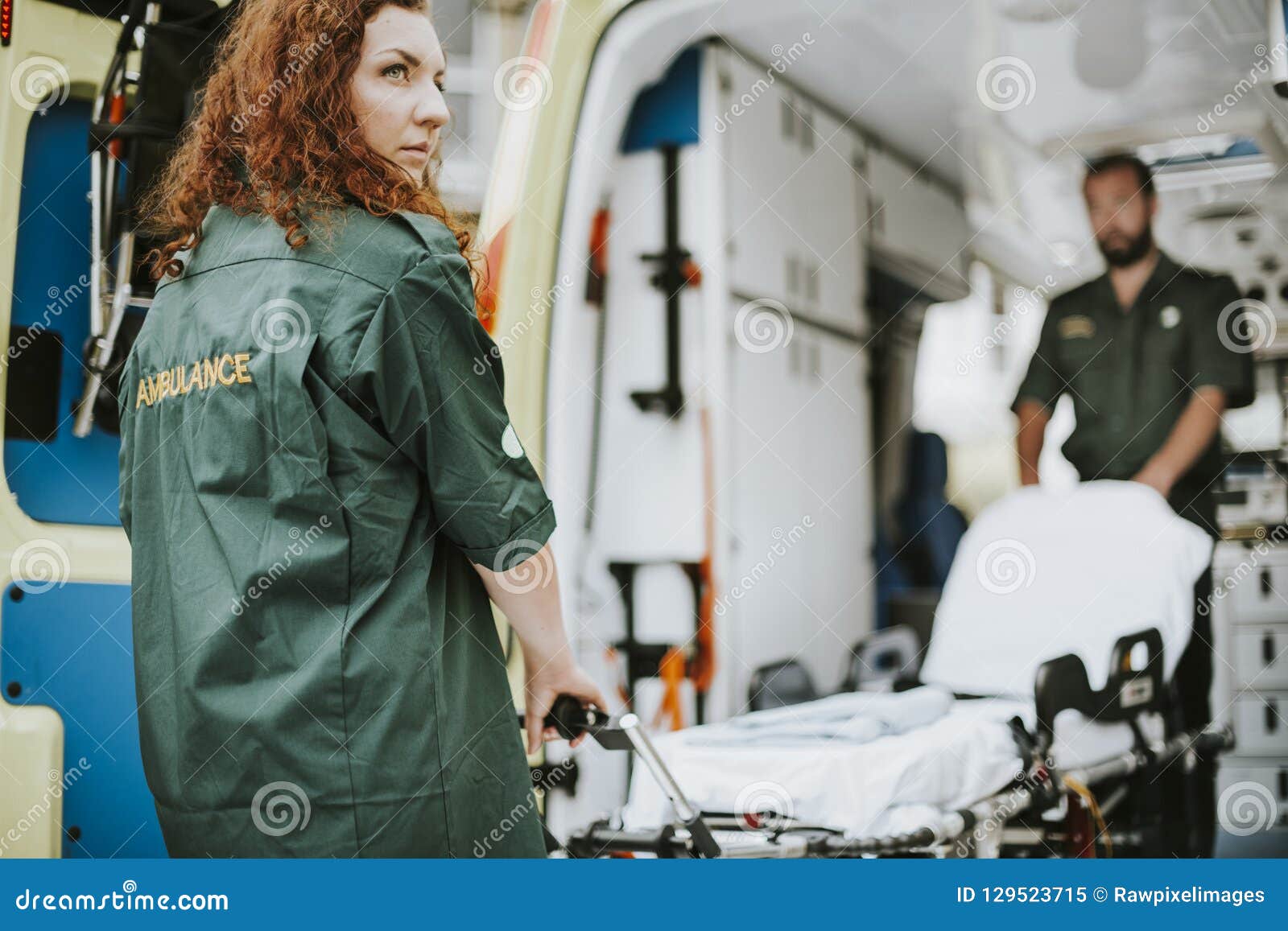 Paramedics at Work with an Ambulance Stock Image - Image of caucasian ...