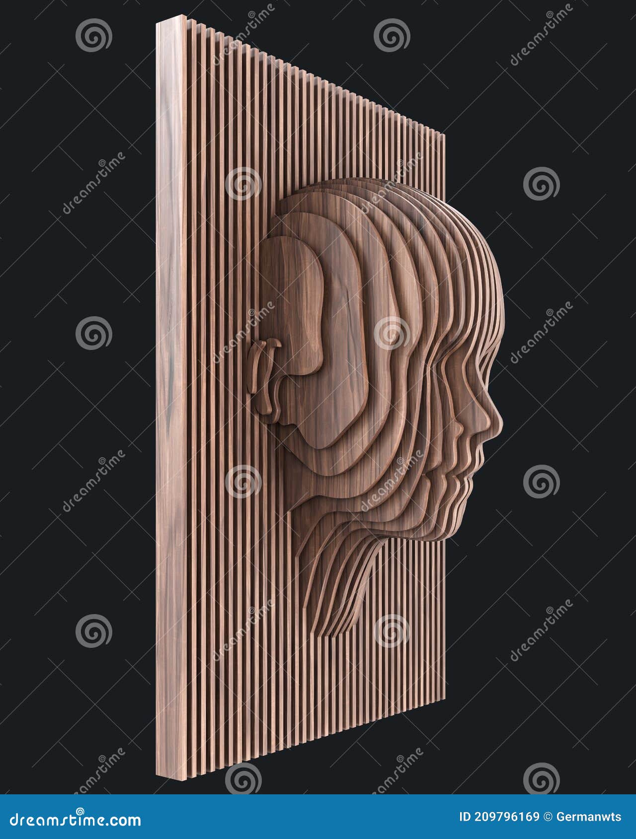 Parametric Wood Panel - Human Head - Horizontal. 3D Rendering Stock ...