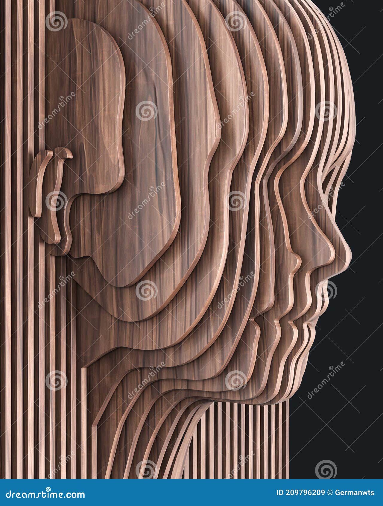 Parametric Wood Panel - Human Head - Horizontal. 3D Rendering Stock ...