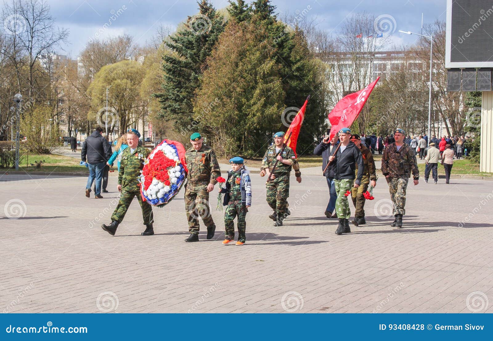 A Paramilitary Group with Flags and a Wreath. Editorial Stock Photo ...