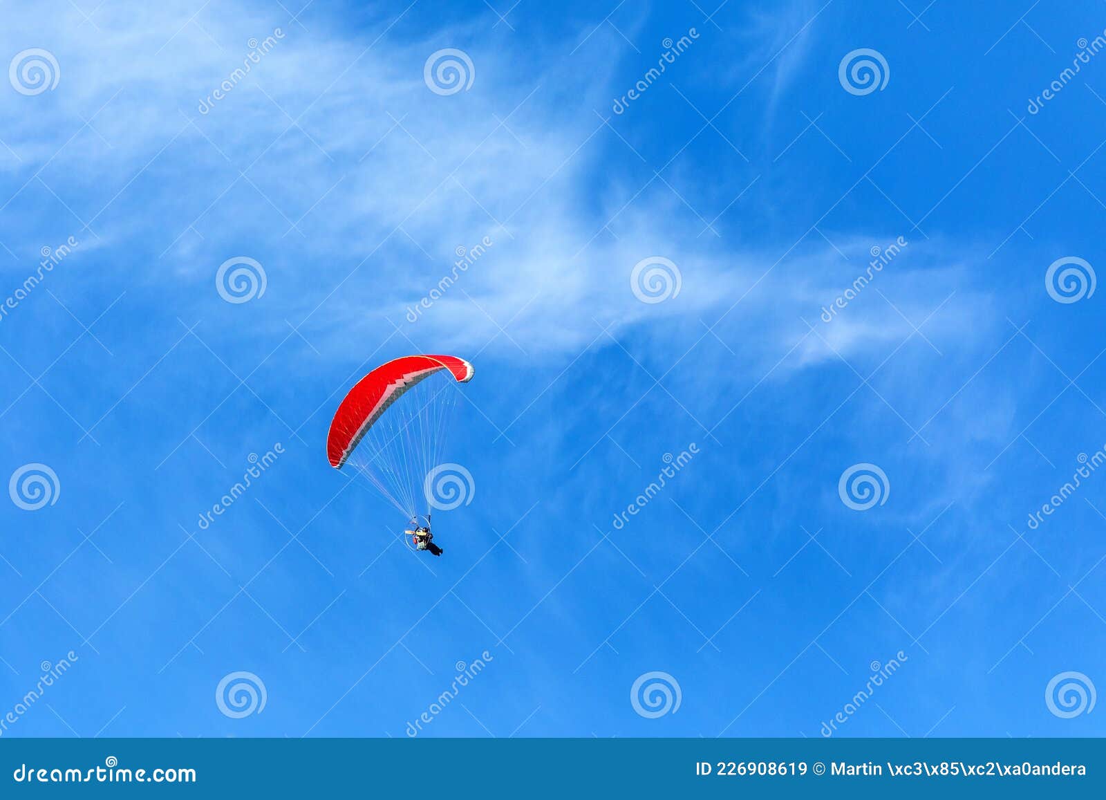 Paramotor Flying in a Blue Sky. Adventure Man Active Extreme Sport ...