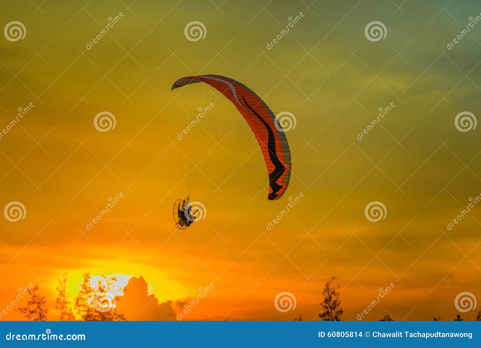 Paramotor Flying Silhouette Stock Photo - Image of paramotoring, sunset ...