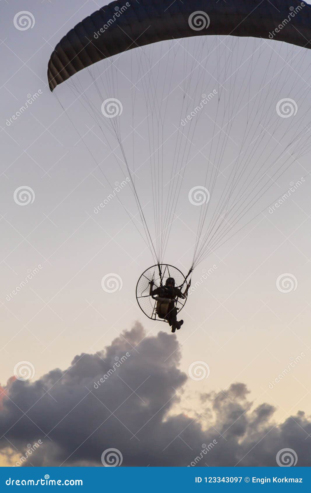 Paramotor in the sky stock image. Image of propeller - 123343097