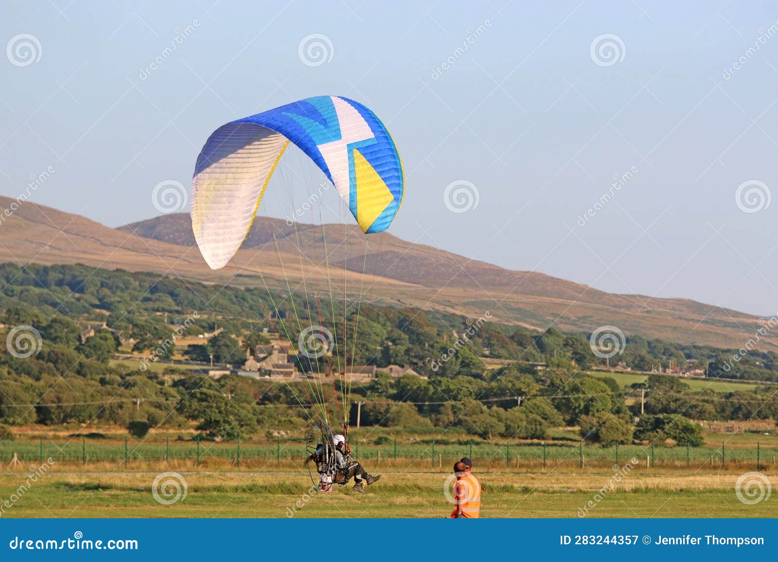 Paramotor Pilot Taking Off in the Hills of Wales Stock Image - Image of ...