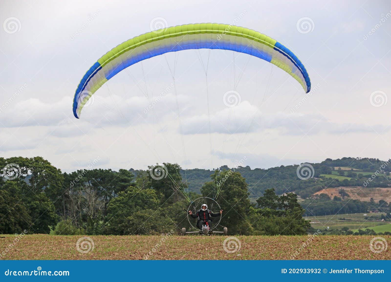 Paramotor Trike Launching in a Field Stock Photo - Image of wing, flier ...