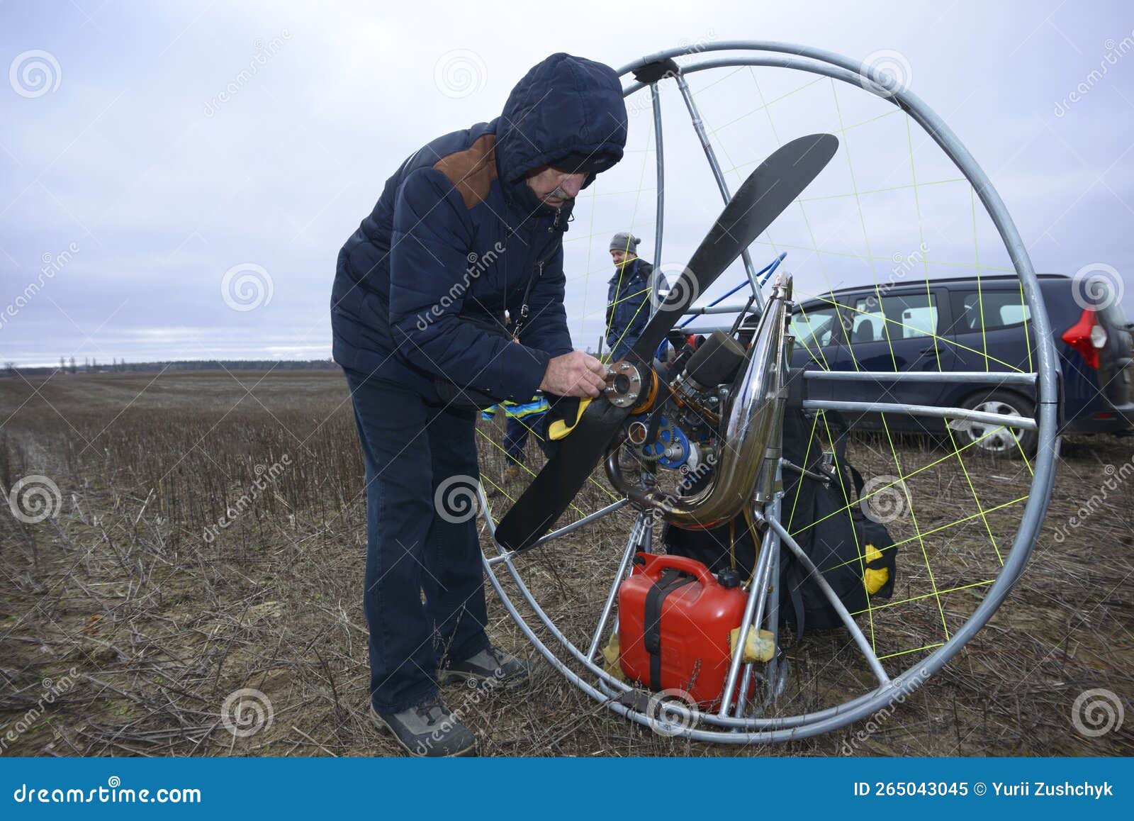 Paramotoring. Man Paramotorist Preparing Paramotor for Flight. Kyiv ...