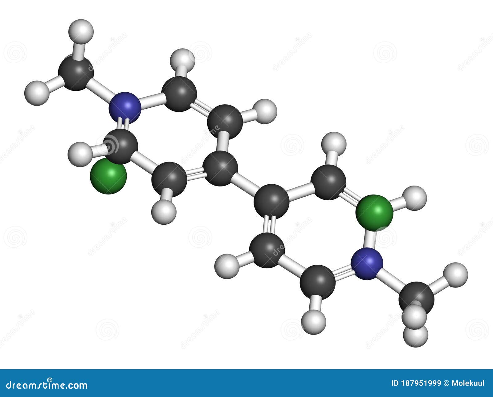 Paraquat Herbicide Molecule 3D Rendering. Atoms are Represented As ...