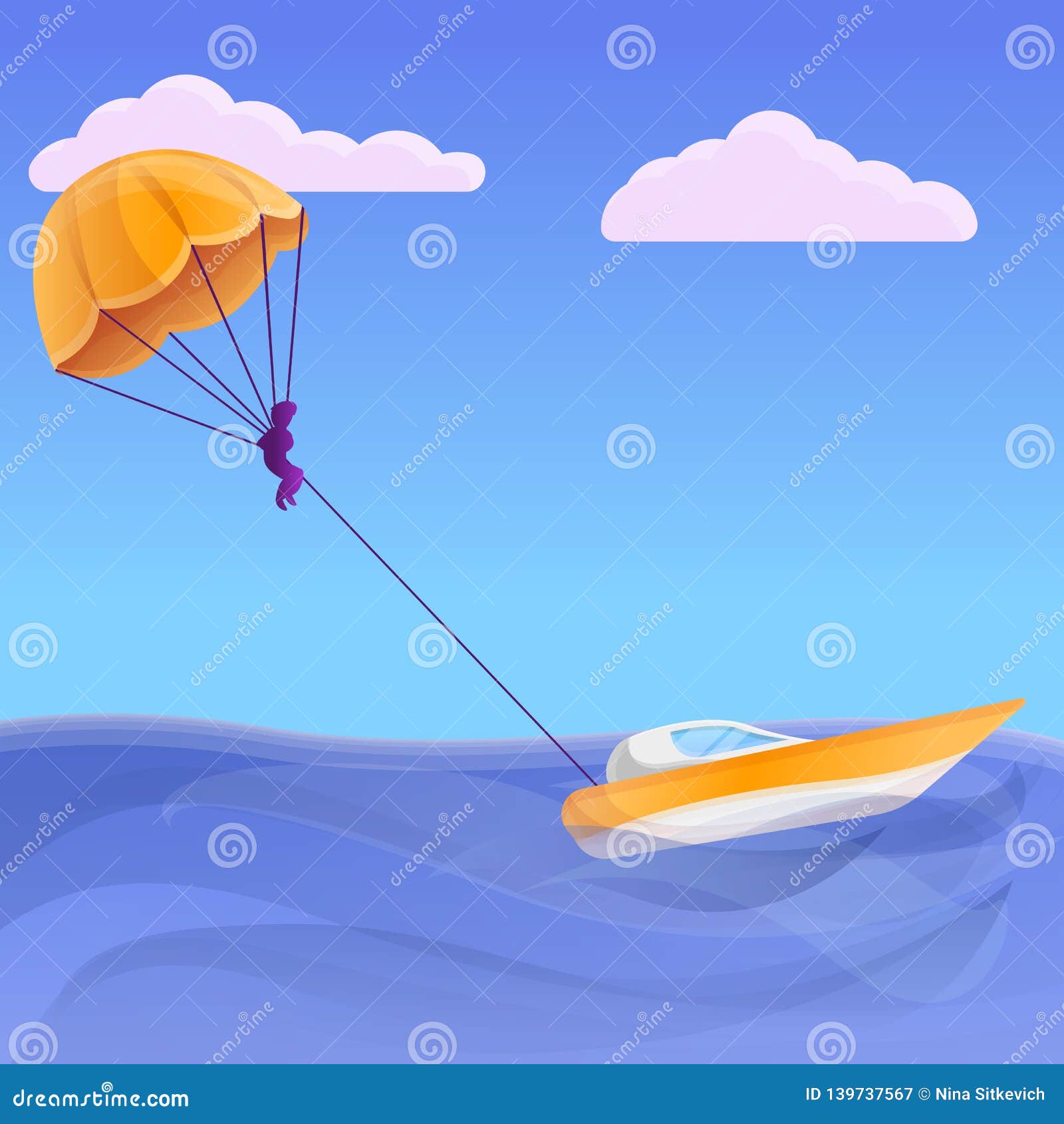 Parasailing Concept Banner, Cartoon Style Stock Vector - Illustration ...