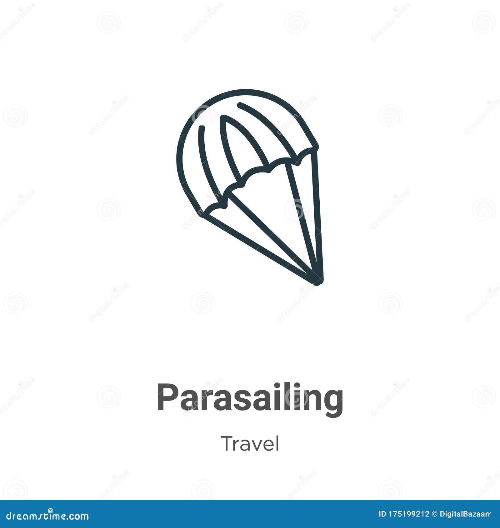 Parasailing Outline Vector Icon. Thin Line Black Parasailing Icon, Flat ...