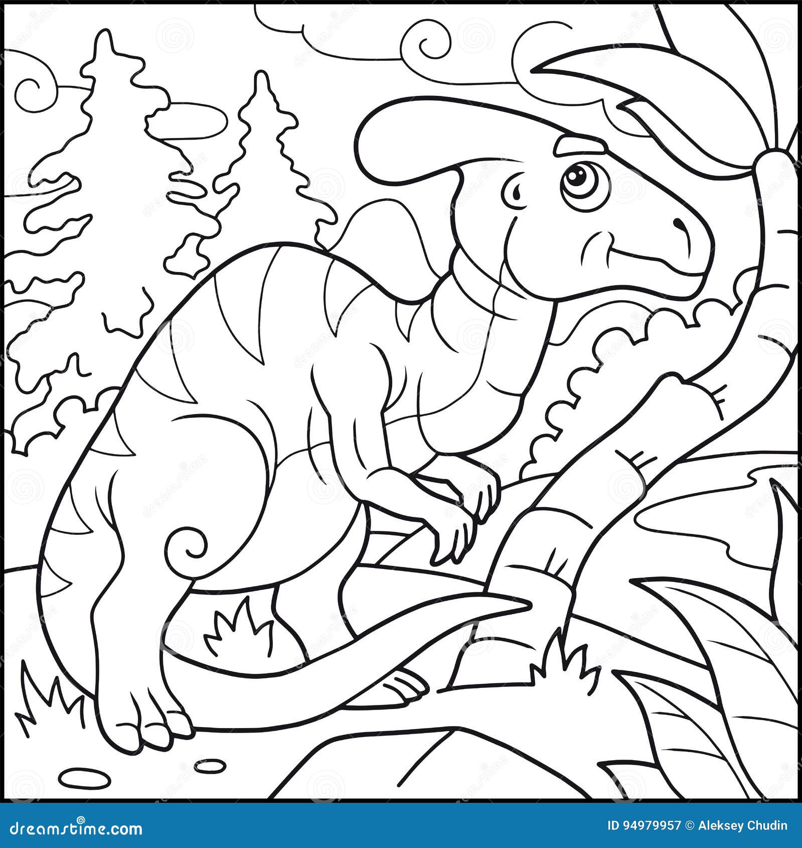 Parasaurolophus Divertido, Libro De Colorear Ilustración del Vector ...