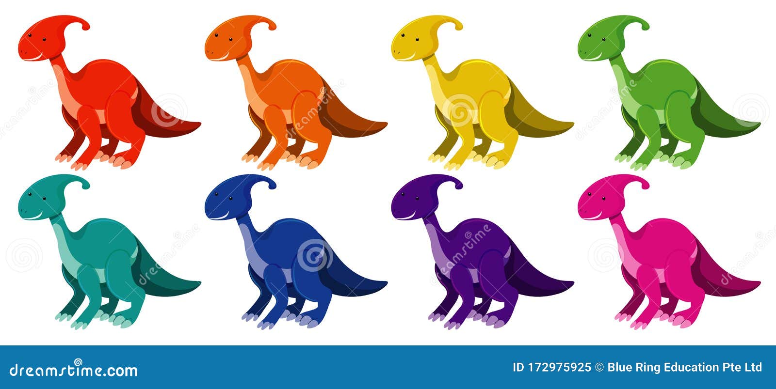Parasaurolophus in Eight Different Colors Stock Vector - Illustration ...