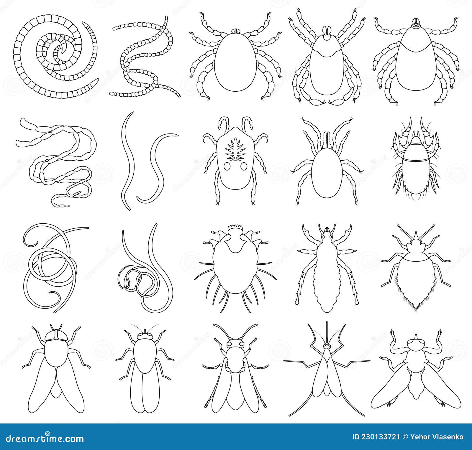 Parasite Vector Outline Set Icon. Vector Illustration Insect on White ... Parasite Vector Outline Set Icon. Vector Illustration Insect on White ...