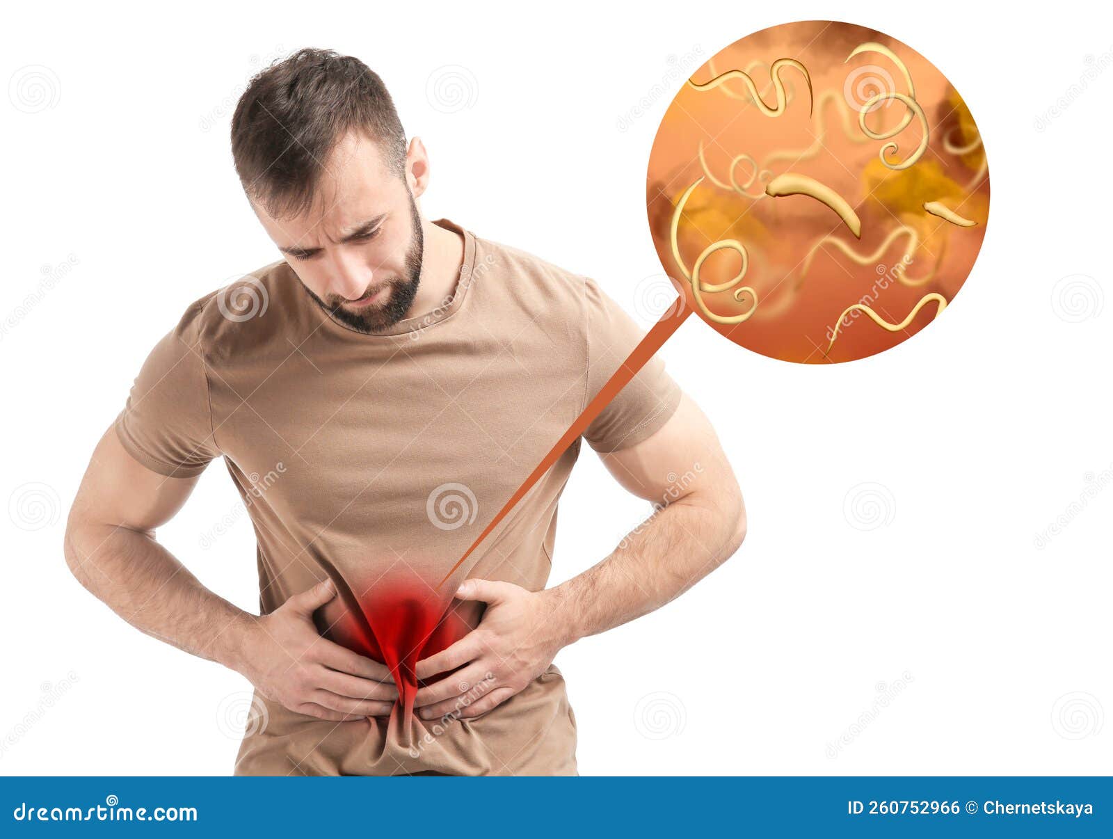 Parasites Under Microscope and Man Suffering from Helminthiasis Stock ...