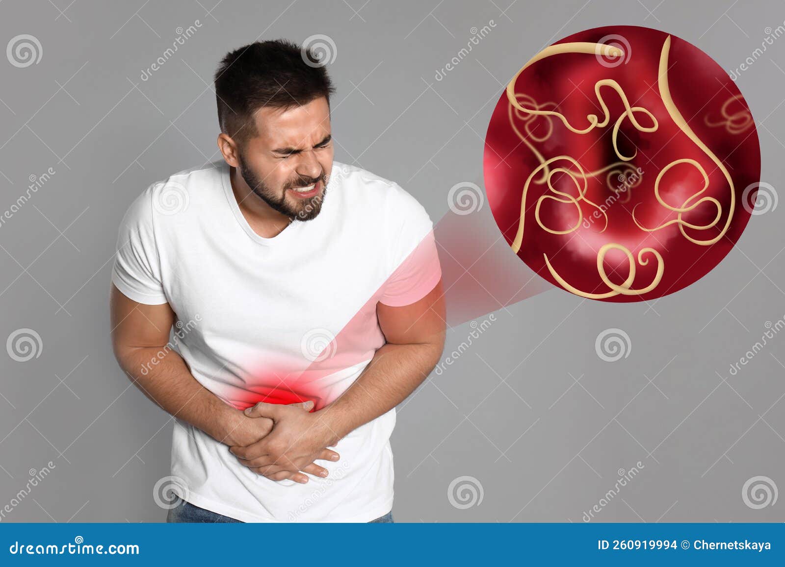 Parasites Under Microscope and Man Suffering from Helminthiasis Stock ...