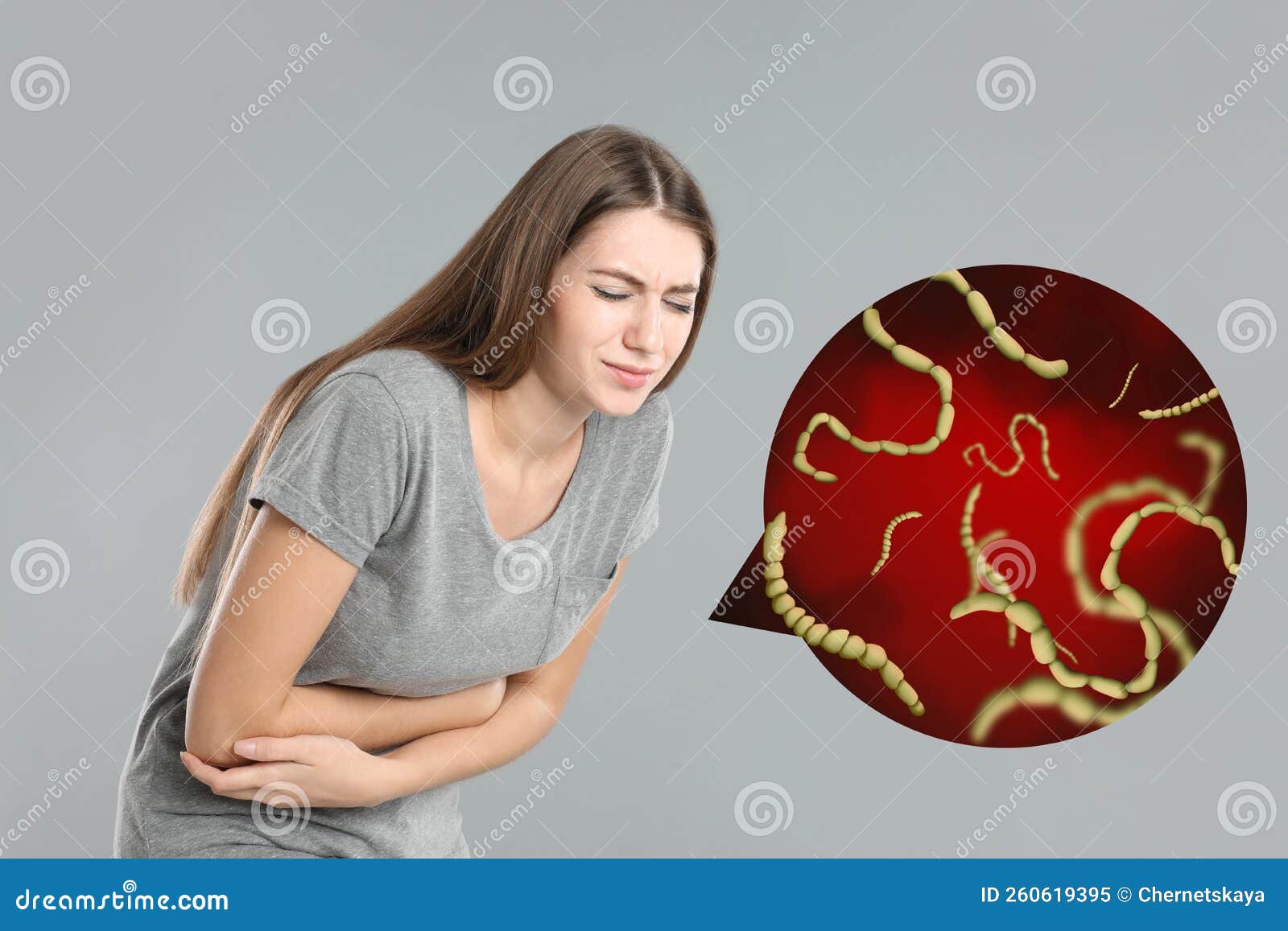 Parasites Under Microscope and Woman Suffering from Helminthiasis Stock ...