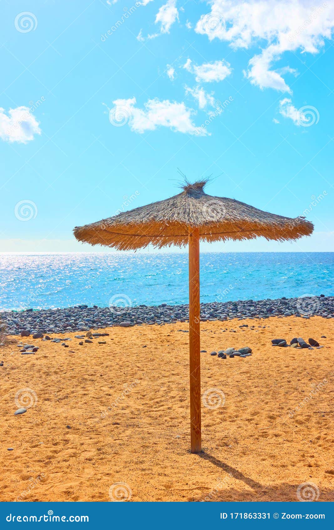 Parasol on sandy beach stock image. Image of single - 171863331