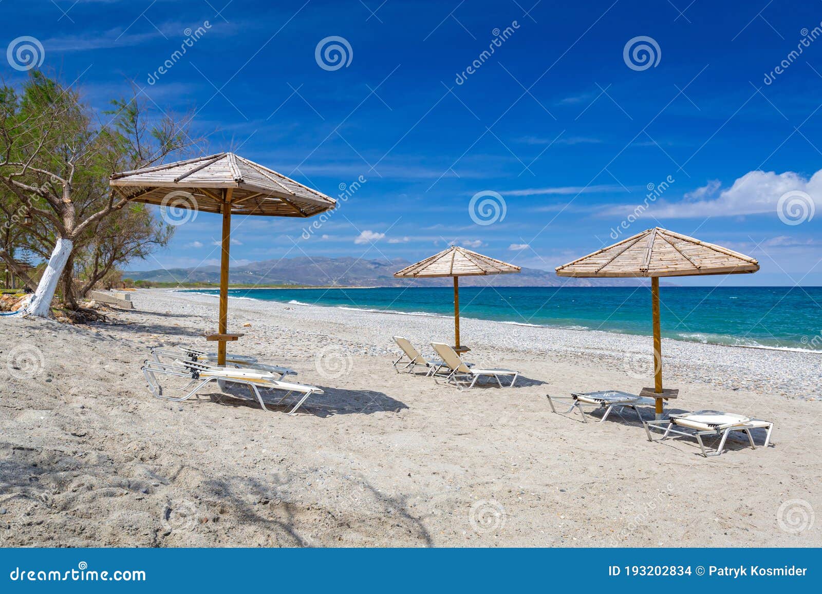 Parasols At Maleme Beach On Crete Royalty-Free Stock Photo ...